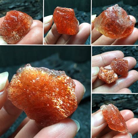 天然迷你彩虹金太阳石原矿标本橙色原石金草莓晶原石镶嵌耳钉戒指 东海水晶洋洋