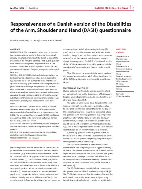 Pdf Responsiveness Of A Danish Version Of The Disabilities Of The Arm Shoulder And Hand Dash