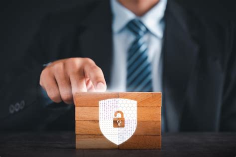 Premium Photo Data Or Network Protection Security Businessman Press Shield Icon Virtual Screen