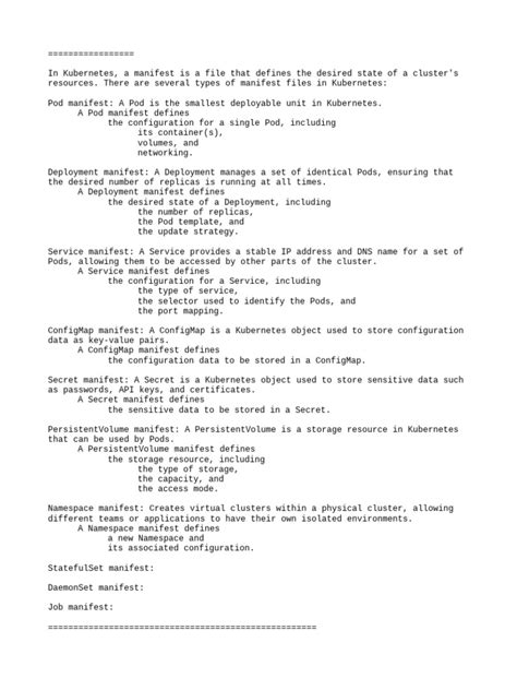 Kubernetes Manifest Files Concepts Pdf Network Architecture Computer Architecture