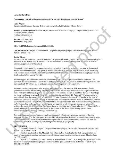 Pdf Comment On Acquired Tracheoesophageal Fistula After Esophageal