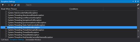 C Vs 17 Breaking On All Exceptions Stack Overflow
