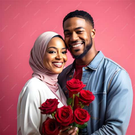 Premium Photo Beautiful Black American Muslim Couple Standing Smiling