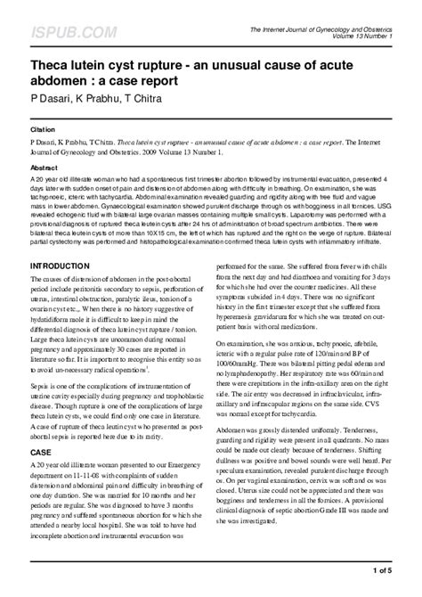 Pdf Theca Lutein Cyst Rupture An Unusual Cause Of Acute Abdomen A