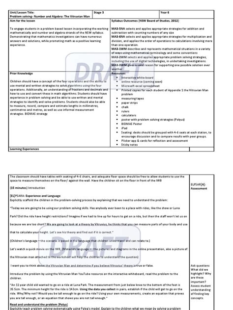 Math Lesson Plan The Vitruvian Man Pdf Lesson Plan Teaching