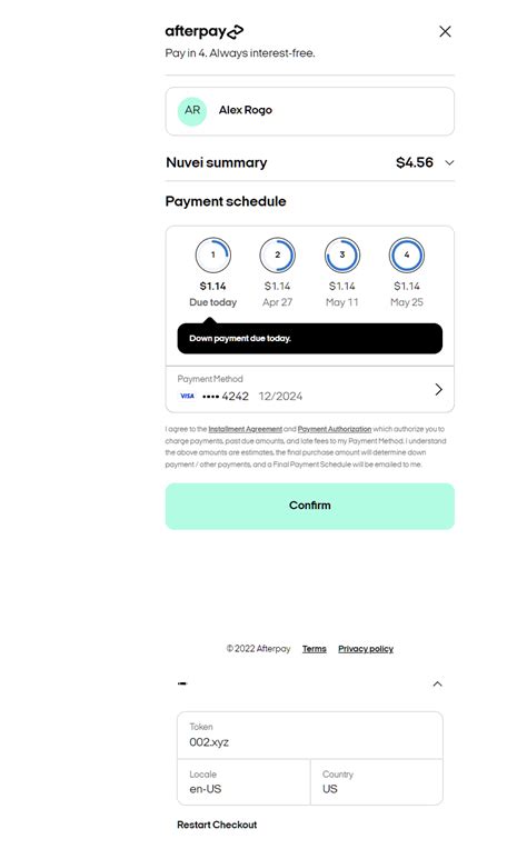 Afterpay Test Data Nuvei Documentation