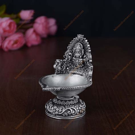 Goddess Lakshmi Oxidised Small Silver Diya Beliram Silverware