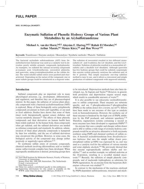 Pdf Enzymatic Sulfation Of Phenolic Hydroxy Groups Of Various Plant