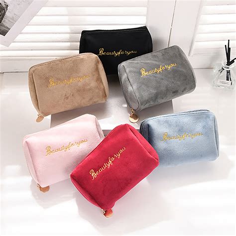 Women Zipper Velvet Make Up Bag Travel Large Cosmetic Bag For Makeup