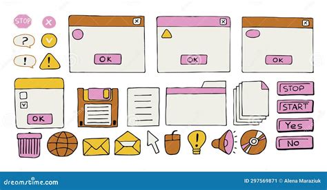 Dialog Boxes Old Retro Pc Elements User Interface Operating System Windows Icons In Trendy