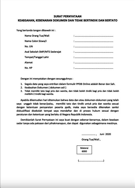 Surat Pernyataan Keabsahan Dokumen Contoh Surat Pernyataan Kebenaran