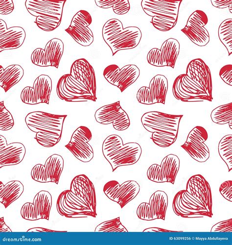 Seamless Pattern With Hand Drawn Heart Shapes Stock Vector