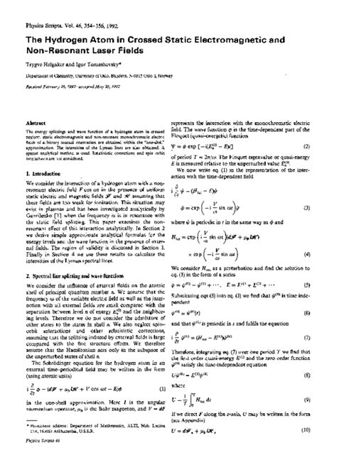 Pdf The Hydrogen Atom In Crossed Static Electromagnetic And Non Resonant Laser Fields