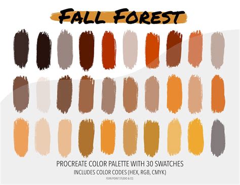 Procreate Color Palette Fall Forest Instant Download Digital File Color Swatches Color