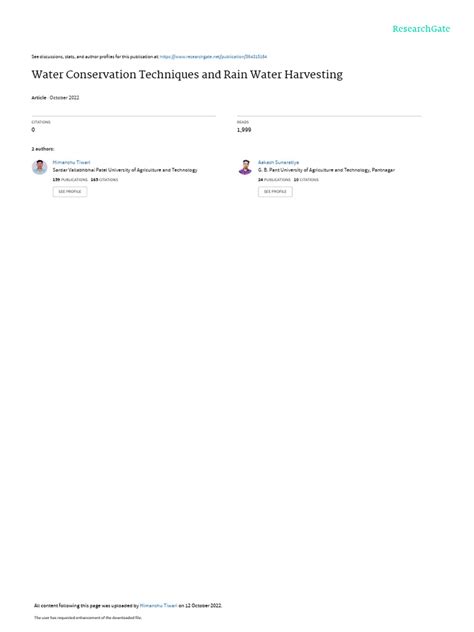 Water Conservation Techniques And Rainwater Harvesting Pdf