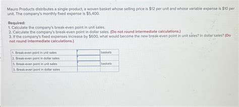 solved exercise 6 6 algo ﻿break even analysis [lo6 5]mauro