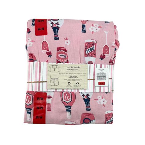 Munki Munki Womens Pink Strawberry Champagne Short Sleeve Pyjama Set