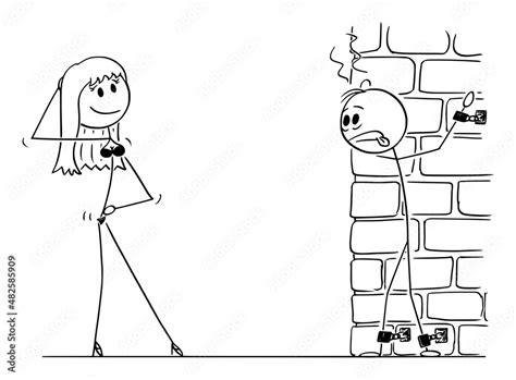 Man Chained To Wall Sexual Frustration Vector Cartoon Stick Figure