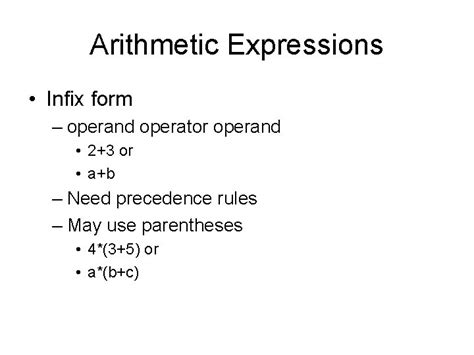 Arithmetic Expressions Infix Form Operand Operator Operand