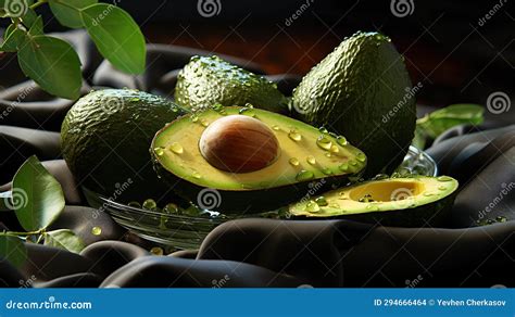 Avocados On A Rustic Wooden Surface Created With Generative Ai Stock