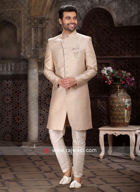 Attractive Beige Indowestern Banarasi Jacquard