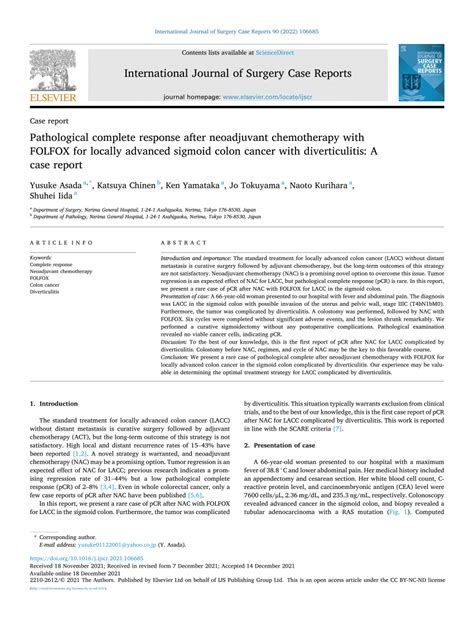 Pdf Pathological Complete Response After Neoadjuvant Chemotherapy With Folfox For Locally