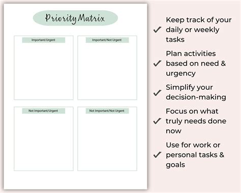 Editable Priority Matrix Planner Printable Decision Matrix