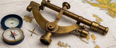 Antique Brass Sextant On A Nautical Chart Perfect For Maritime
