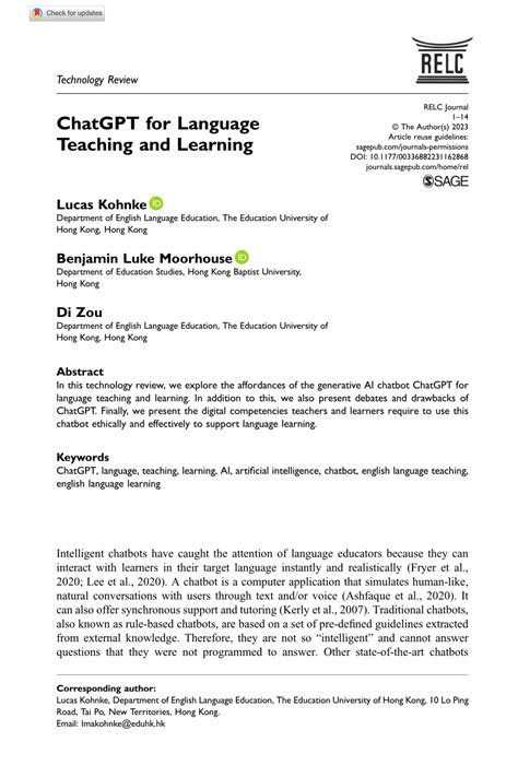 Pdf Chatgpt For Language Teaching And Learning