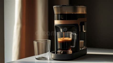 Modern Coffee Machine Pouring Milk Into Glass Cup On Countertop In