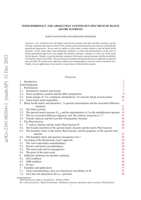 pdf nonsubordinacy and absolutely continuous spectrum of block jacobi