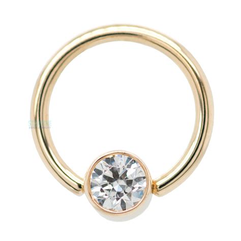 Captive Bead Ring Cbr In Gold With Bezel Set White Cz Captive Bead