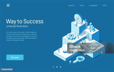 성공의 길 비즈니스 인력 팀워크 현대 아이소메트릭 선 그림 아이디어 연구 전략 계획 프로세스 목표 벡터 아이콘 성장 단계 인포그래픽 개념입니다 등측투영법에 대한 스톡 벡터