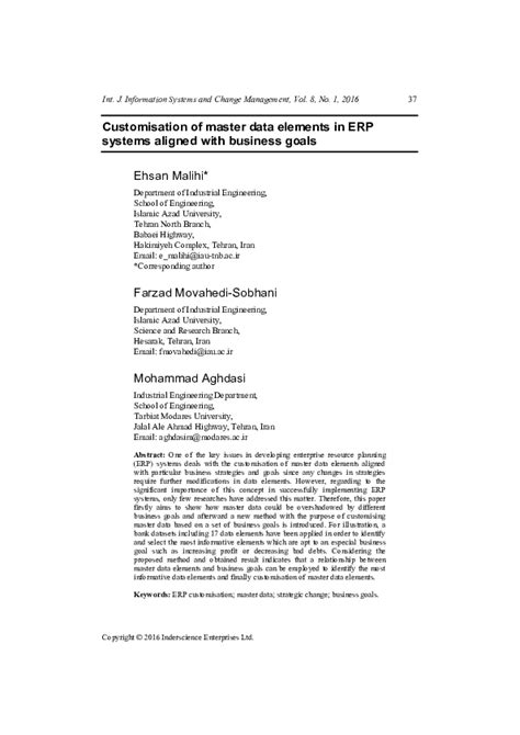 Pdf Customisation Of Master Data Elements In Erp Systems Aligned With