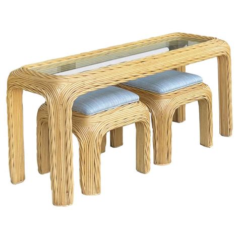 1970s Modern Parsons Style Faux Tortoise Brass And Glass Console Table