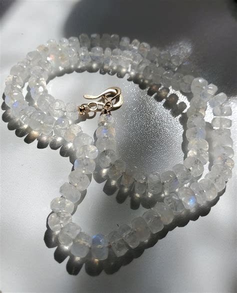 Natural Moonstone Necklace Flashy Rainbow Moonstone 14k Solid Yellow