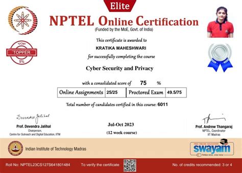 Kratika Maheshwari On Linkedin Cybersecurity Privacy Nptel Iitmadras