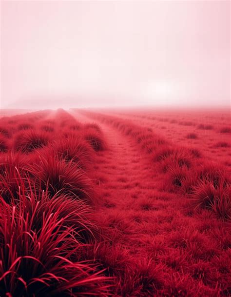 Realistic Photo Of The Grassland With Rain Pouring Down And Mist Rising Premium Ai Generated Image