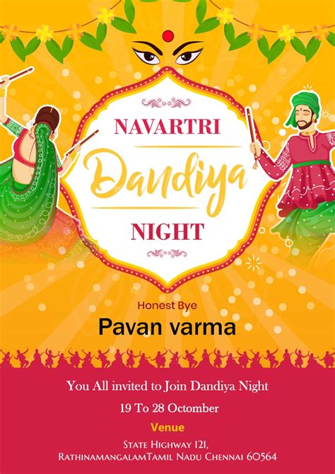 Free Navratri Dandiya Night Invitation Template Happy Navratri Wishes