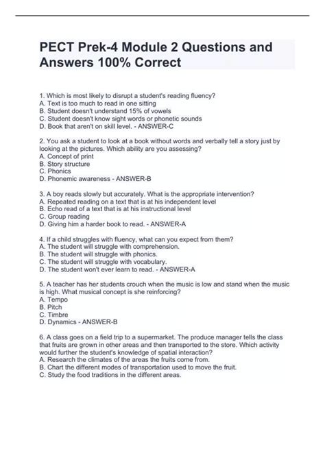 Pect Prek 4 Module 2 Questions And Answers 100 Correct Pect Prek 4 Stuvia Us