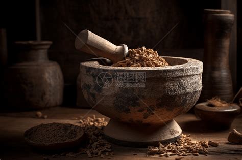 中草药的研磨过程高清图片下载 正版图片600015579 摄图网