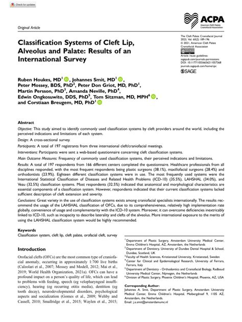 Houkes Et Al 2021 Classification Systems Of Cleft Lip Alveolus And