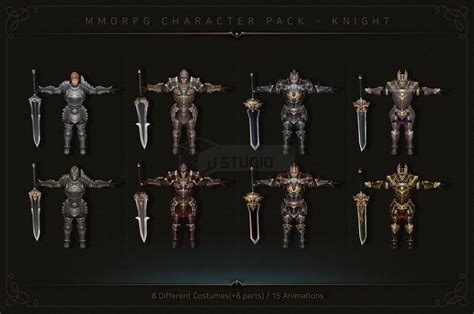 Artstation Mmorpg Character Pack Knight Game Assets