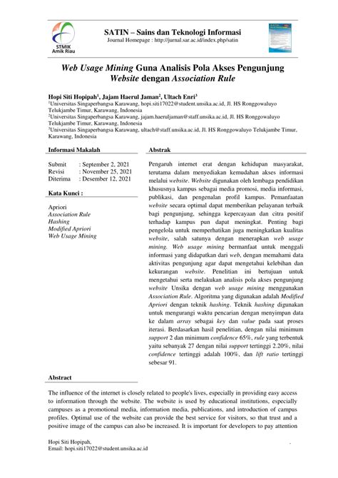 Pdf Web Usage Mining Guna Analisis Pola Akses Pengunjung Website