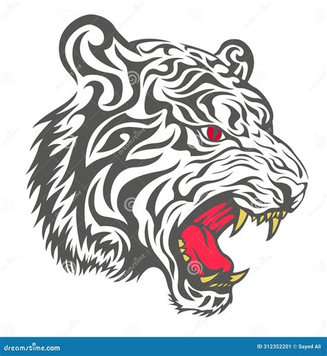 Angry Roaring Tiger Head Vector Illustration Black And White Editorial