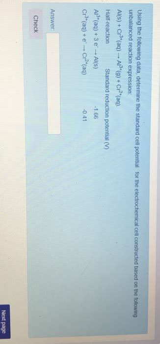 Solved Using the following data, determine the standard cell | Chegg.com