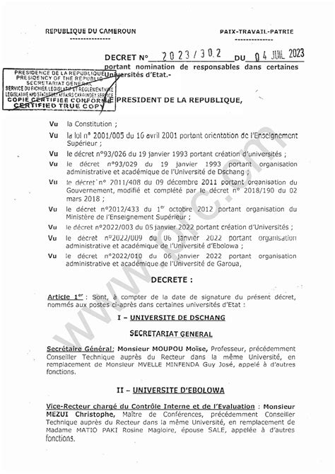 Décret N°2023302 Du 04 Juin 2023 Portant Nomination De Responsables