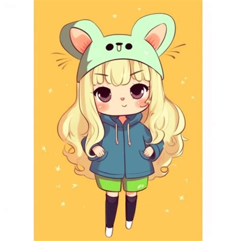 Premium Photo A Cartoon Girl With Long Blonde Hair Wearing A Blue Jacket And A Green Hat