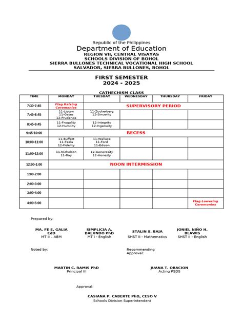 Class Program Catechist 2024 2025 1st Sem Pdf