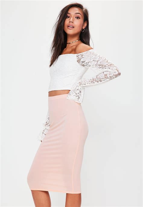 Lyst Missguided Nude Jersey Midi Skirt
